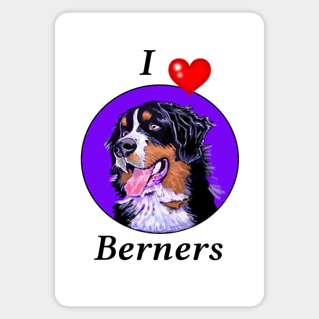 I LOVE BERNERS CARTOON PURPLE - Whiskers - Sticker | TeePublic