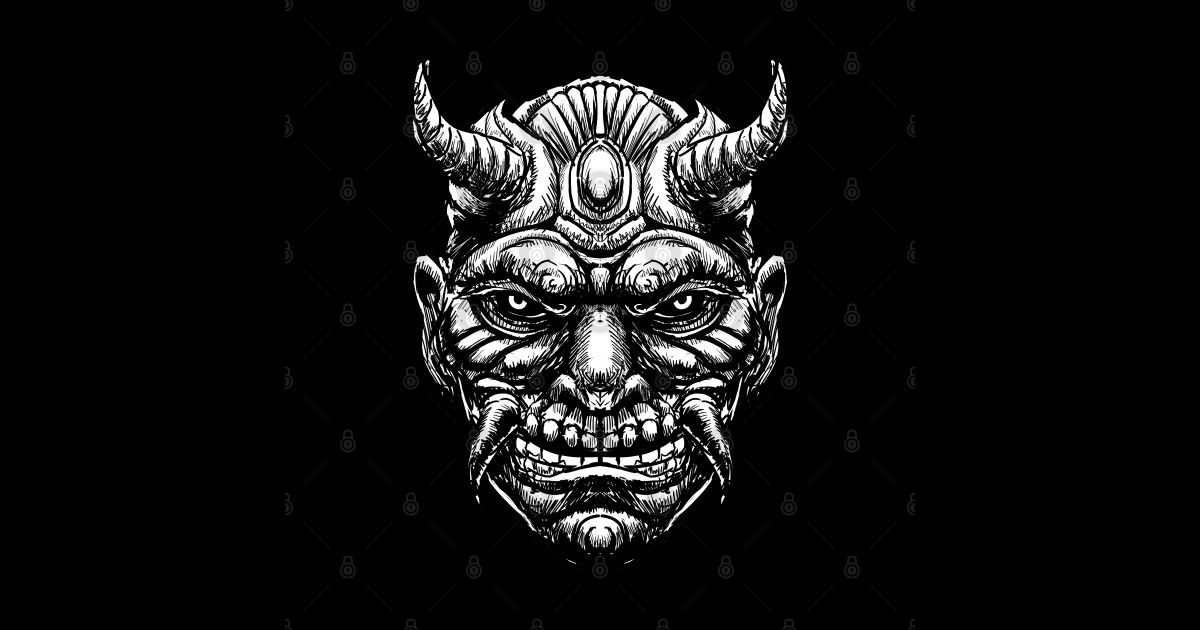 Japanese Oni Mask black and white - Oni Mask - Sticker | TeePublic