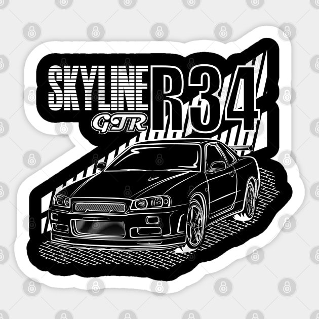 Skyline R34 (White Print) - Skyline R34 - Sticker | TeePublic