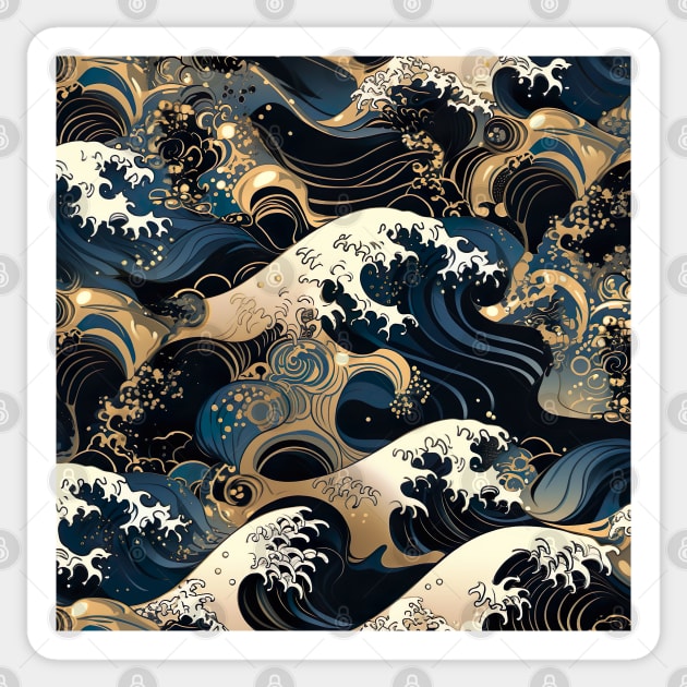 Hokusai Waves Golden Deluxe - Anime Patterns - Japanese Pattern ...