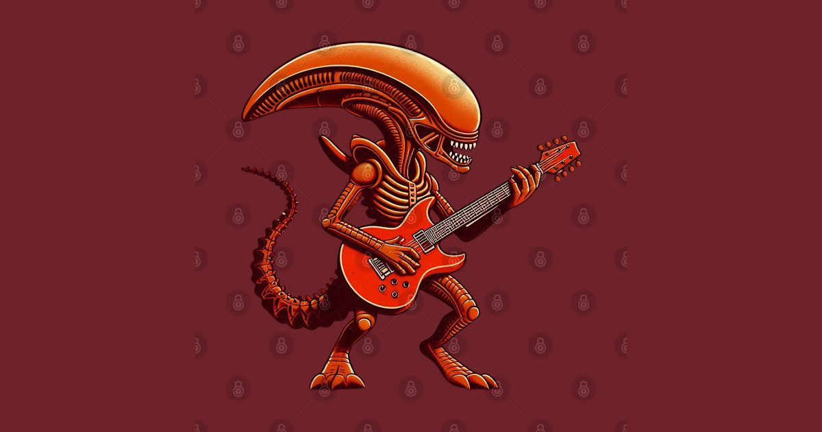 alien xenomorph playing guitar - for UFO and music lovers - Alien - T ...