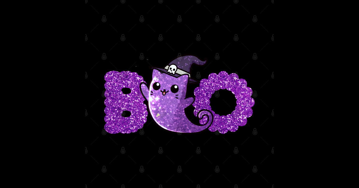 Cute Purple Glitter Boo Cat Ghost - Halloween Gifts - Sticker | TeePublic