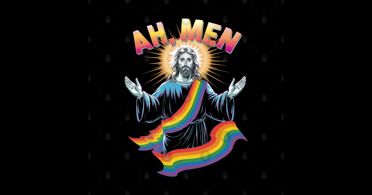 Ah Men LGBT Gay Pride Jesus Rainbow Flag Christian - Ah Men Lgbt Gay ...