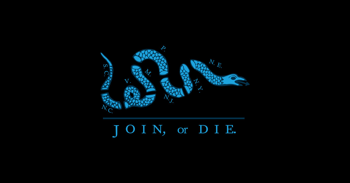 Blue Join or Die - Join Or Die Flag - Sticker | TeePublic