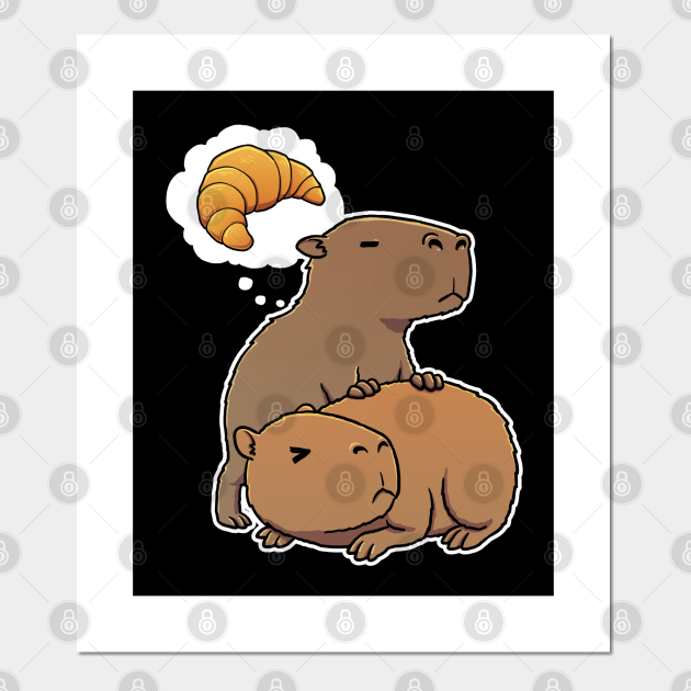 Capybara hungry for Croissant Pastry - Capybara Art - Posters and Art ...