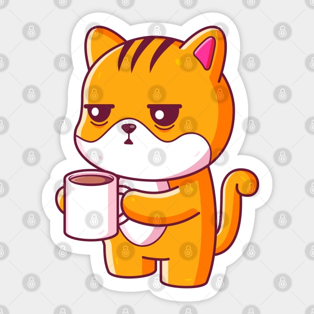 Cute cat drinking coffee - Coffee - Sticker | TeePublic