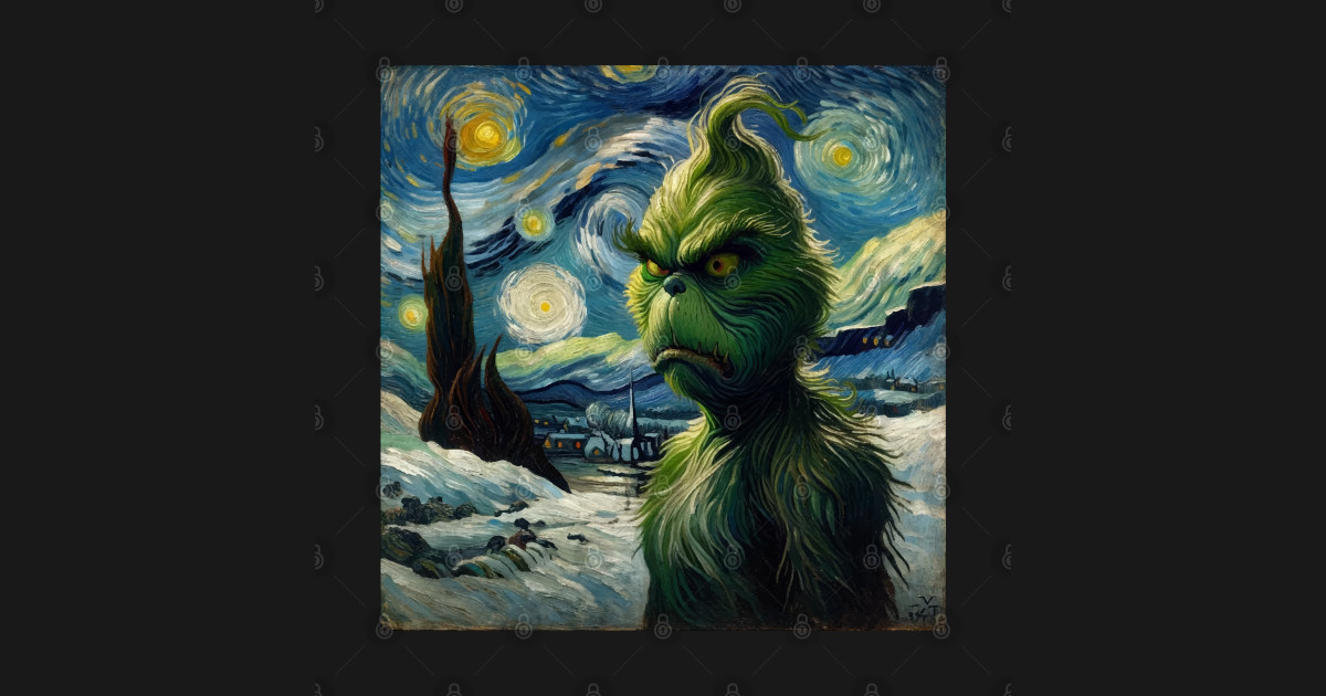 Whimsical Night: Mischievous Green Character - Starry Night Inspired ...