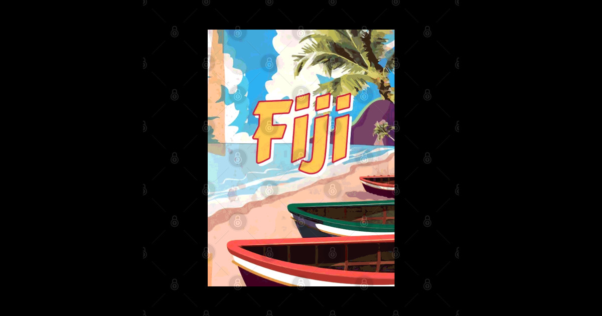 retro fiji island travel poster - Travel - Sticker | TeePublic