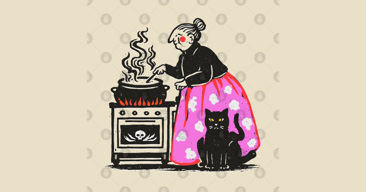 Kitchen Witch, Weird Cat Meme, Folk Illustration - Kitchen Witch - T ...