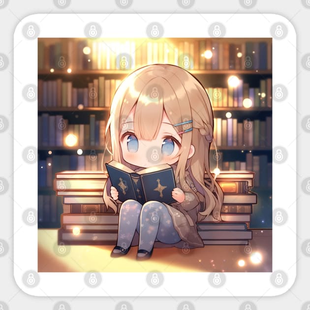 cute chibi girl read book - Anime - Sticker | TeePublic