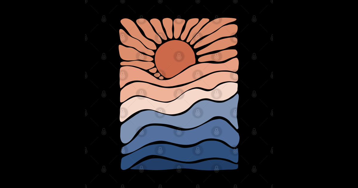 Sunset drawing - Retro Sunset - Sticker | TeePublic