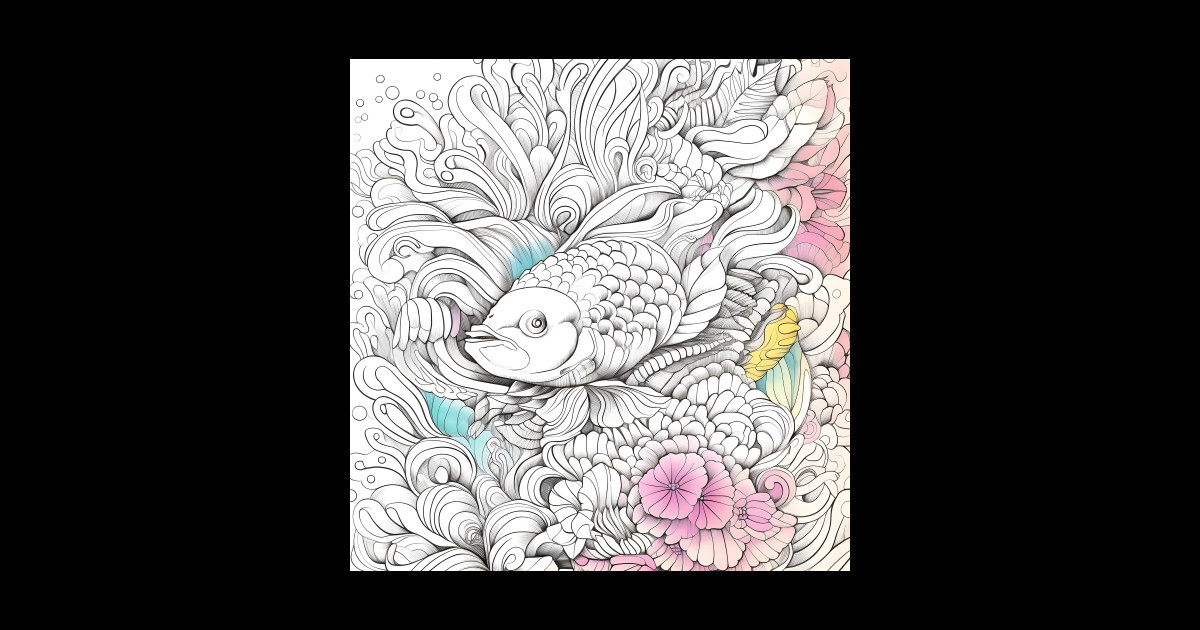 Carp Illustration in Black Outline with Pastel Detail - Marine ...