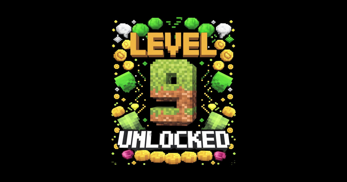 Level 9 Unlocked 9th Birthday Gamer Pixel Video Game Party - Level 9 ...