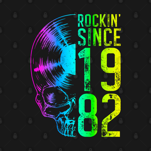 Rockin' Since 1982 Vintage Vinyl Record Lover Gothic Skull - Rockin ...