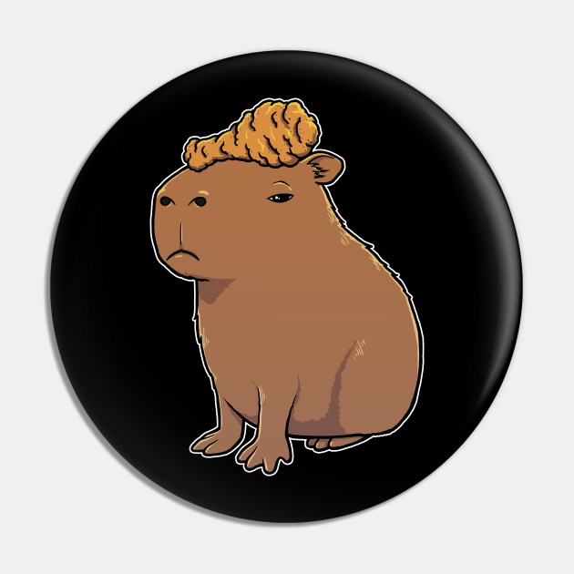 Capybara with Fried Chicken on its head - Capybara - Pin | TeePublic