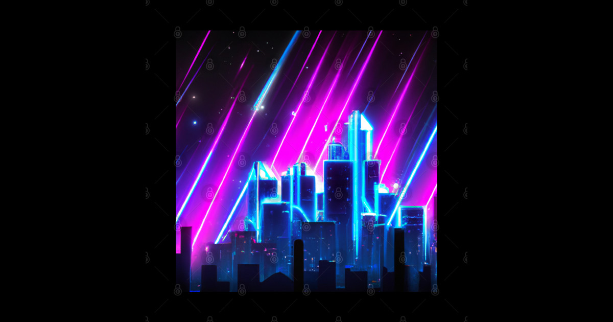 Retro city lights - Synthwave - Sticker | TeePublic