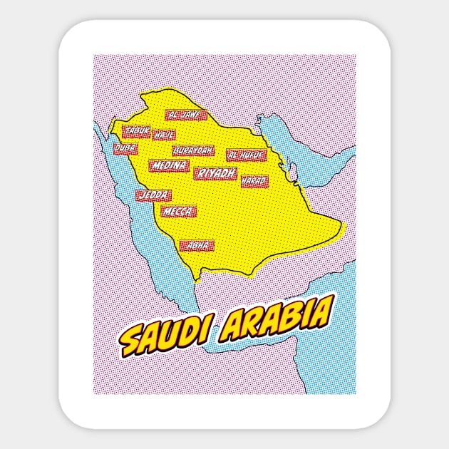 Saudi Arabia Pop art map - Saudi Arabia Pop Art Map - Sticker | TeePublic