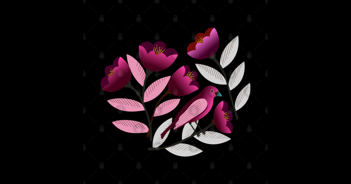 Pink birds amid the tulips - Pink Bird - Sticker | TeePublic