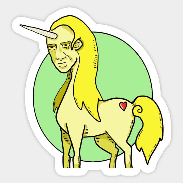 Nic Cage unicorn in yellow - Nic Cage - Sticker | TeePublic
