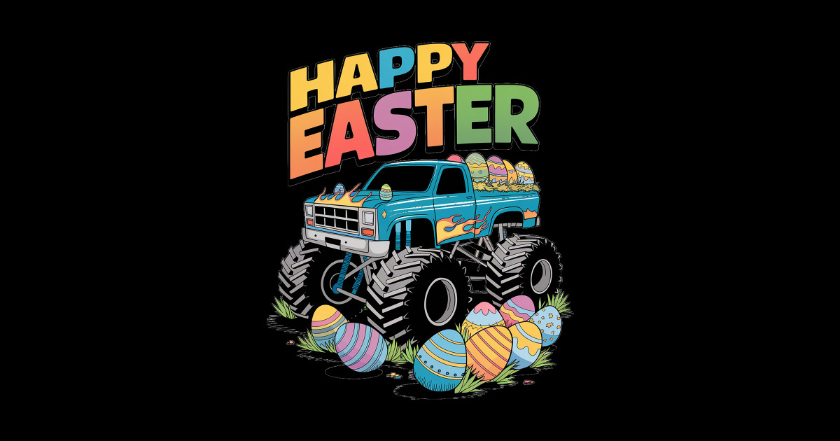 Happy Easter Monster Truck Easter Eggs - Easter Day - Sticker | TeePublic