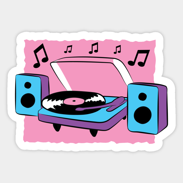 Turntable Cartoon - Music - Sticker | TeePublic