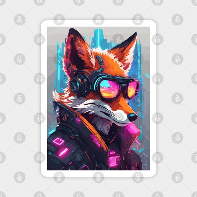 Neon Cyberpunk Futuristic Fox - Fox - Magnet | TeePublic