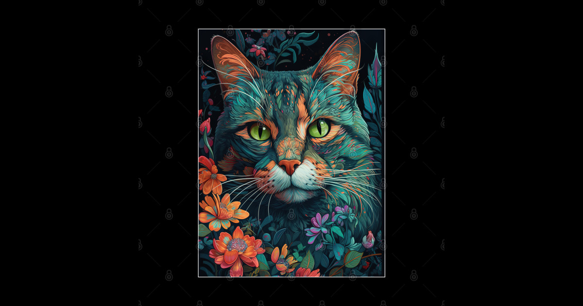 Cool Calico Cat with Flower V2 - Cat - Sticker | TeePublic
