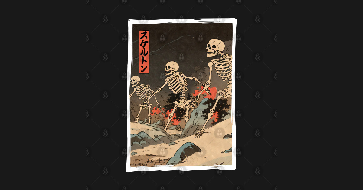 Creepy Horror Halloween Skeletons Rising - Vintage Japanese Ukiyo-e ...