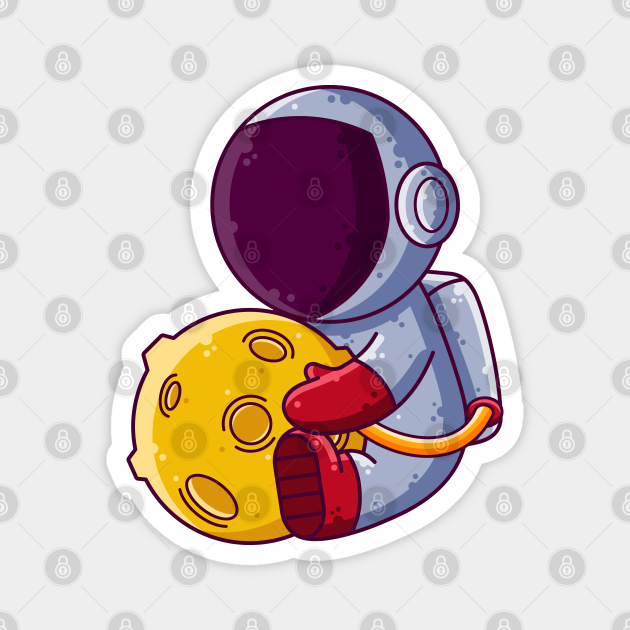 Cute Astronaut Holding Moon Cartoon - Astronaut - Magnet | TeePublic