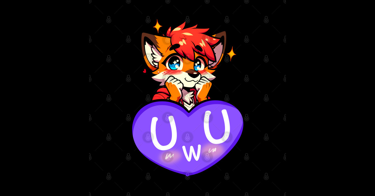 Blushing UwU Furry Anthro Fox Heart - Furry - Sticker | TeePublic
