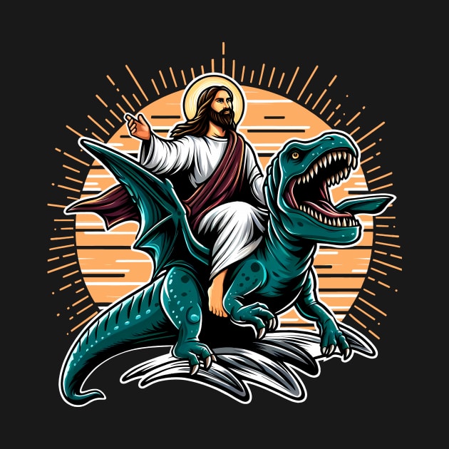 Jesus Riding Dinosaur - Jesus Riding Dinosaur - T-Shirt | TeePublic