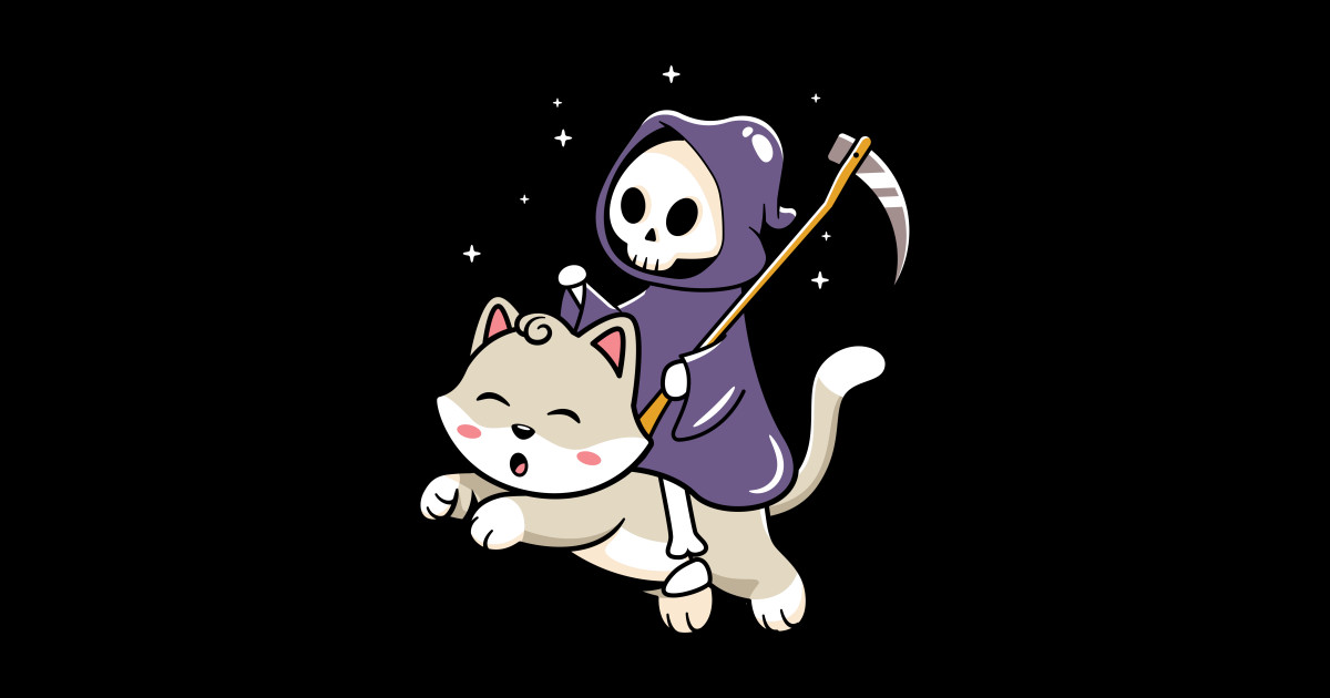 Grim Reaper Riding on a Cat - Grim Reaper Riding On A Cat - Sticker ...