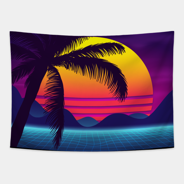 Classic Palm Tree Sunset Synthwave Synthwave Tapestry Teepublic