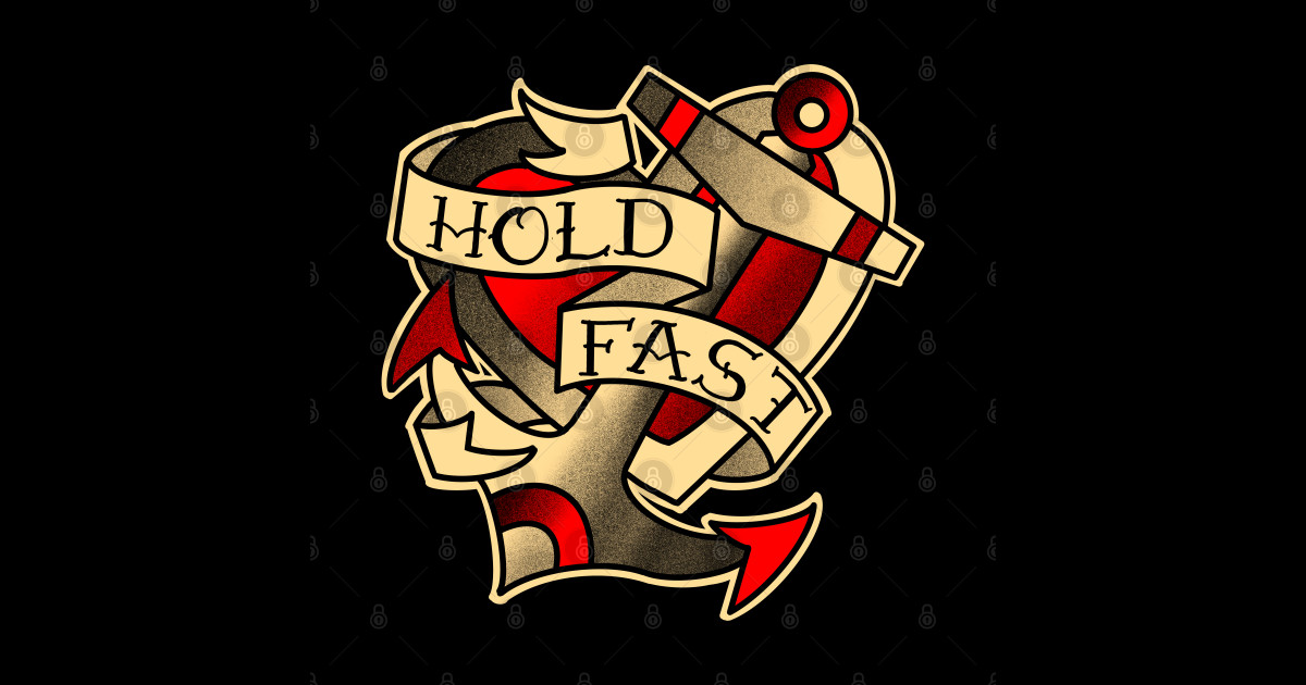 Hold fast, anchor and heart with traditional tattoo banner design ...