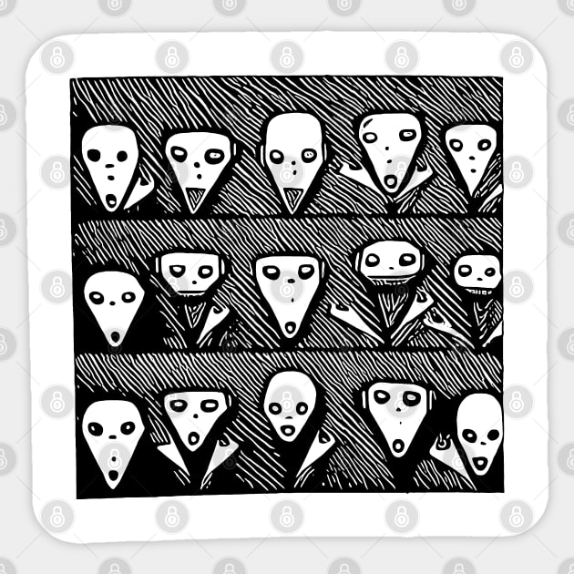 Creepy faces - Linocut - Sticker | TeePublic