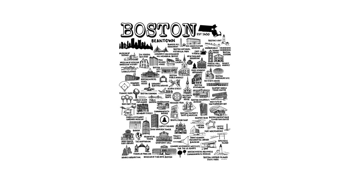 Boston Map - Boston - T-Shirt | TeePublic