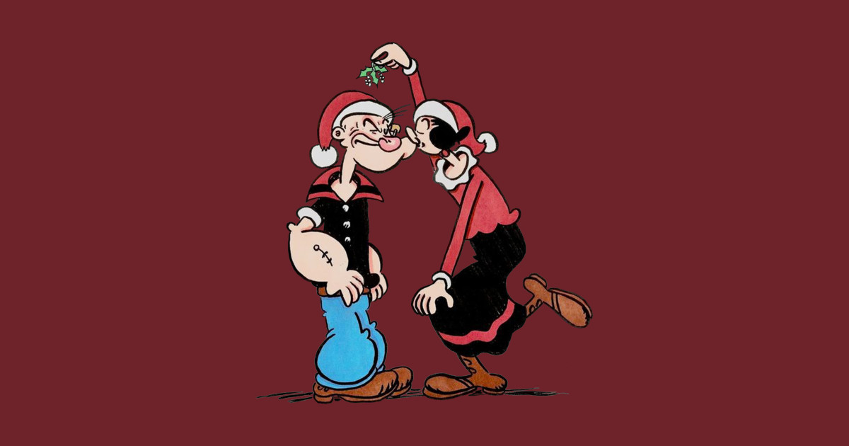 Popeye and Olive Oyl Mistletoe Kiss - Popeye Christmas - T-Shirt ...