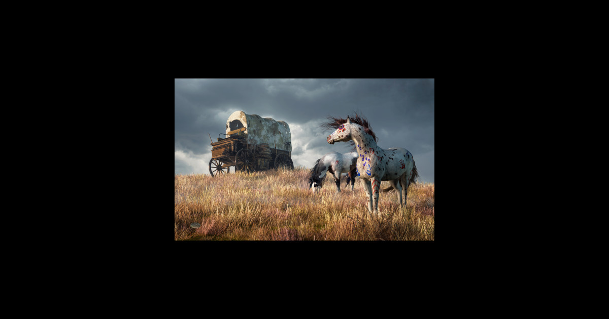 Indian Ponies and Abandoned Wagon - War Horse - Sticker | TeePublic
