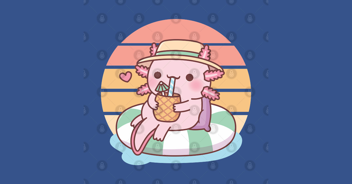 Cute Axolotl Chilling On Pool Float Summer Vibes - Cute Axolotl - T ...