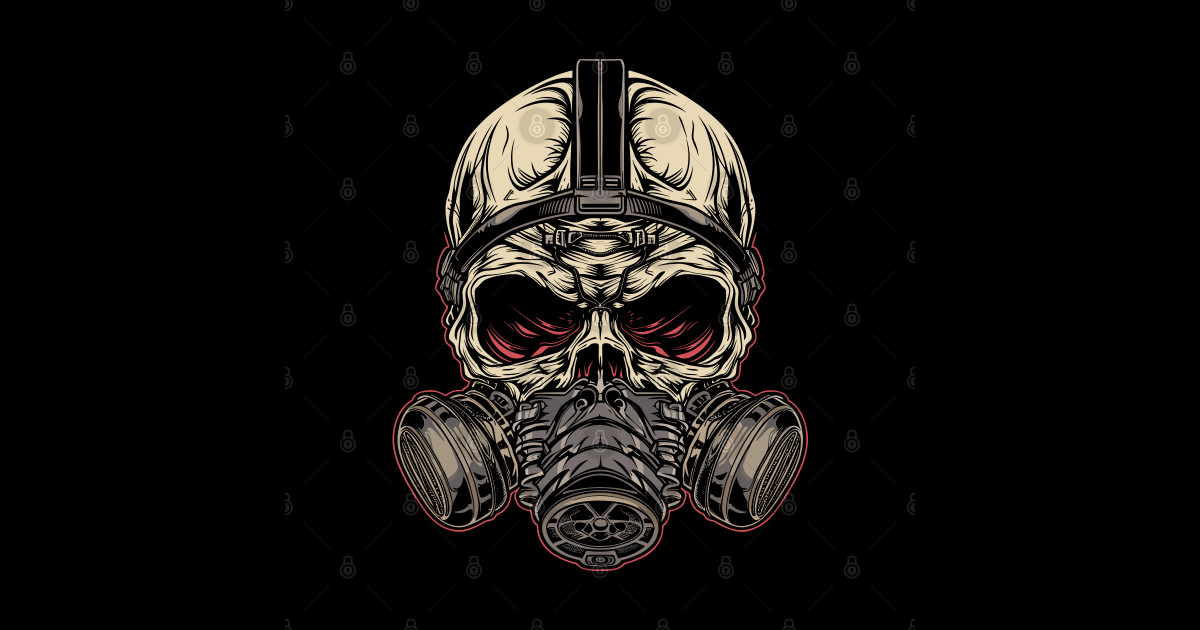 skull wearing gas mask - Gas Mask - Sticker | TeePublic
