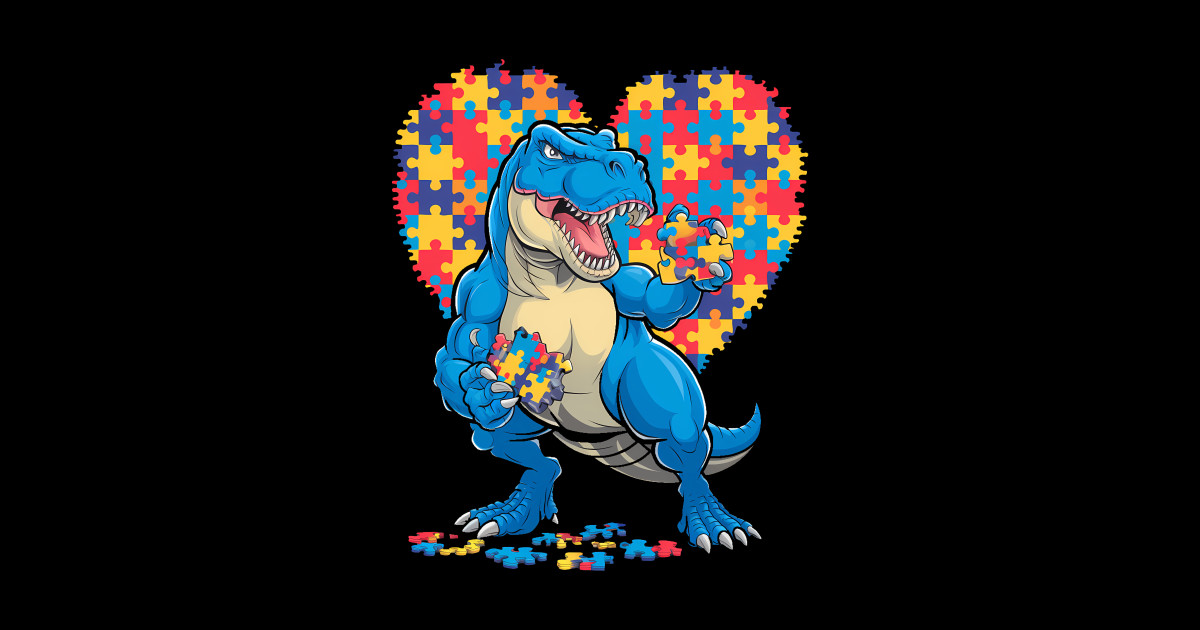 Autism Awareness Dinosaur T-Rex Heart - Autism Awareness Dinosaur T Rex ...