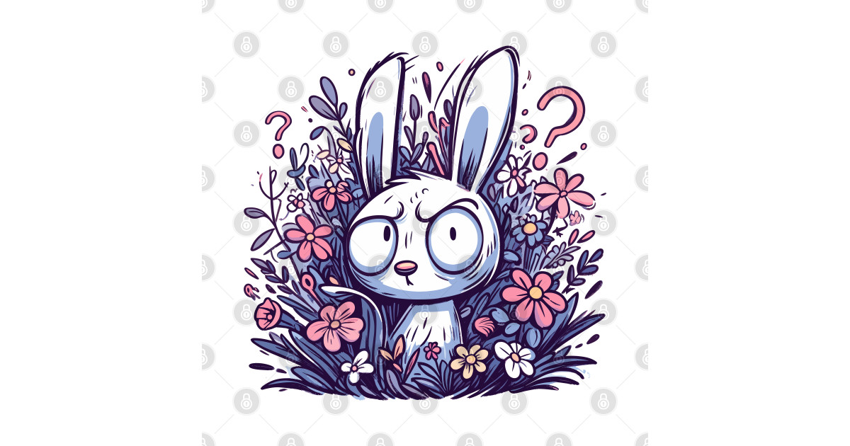 Kawaii confused white rabbit - Confused - T-Shirt | TeePublic