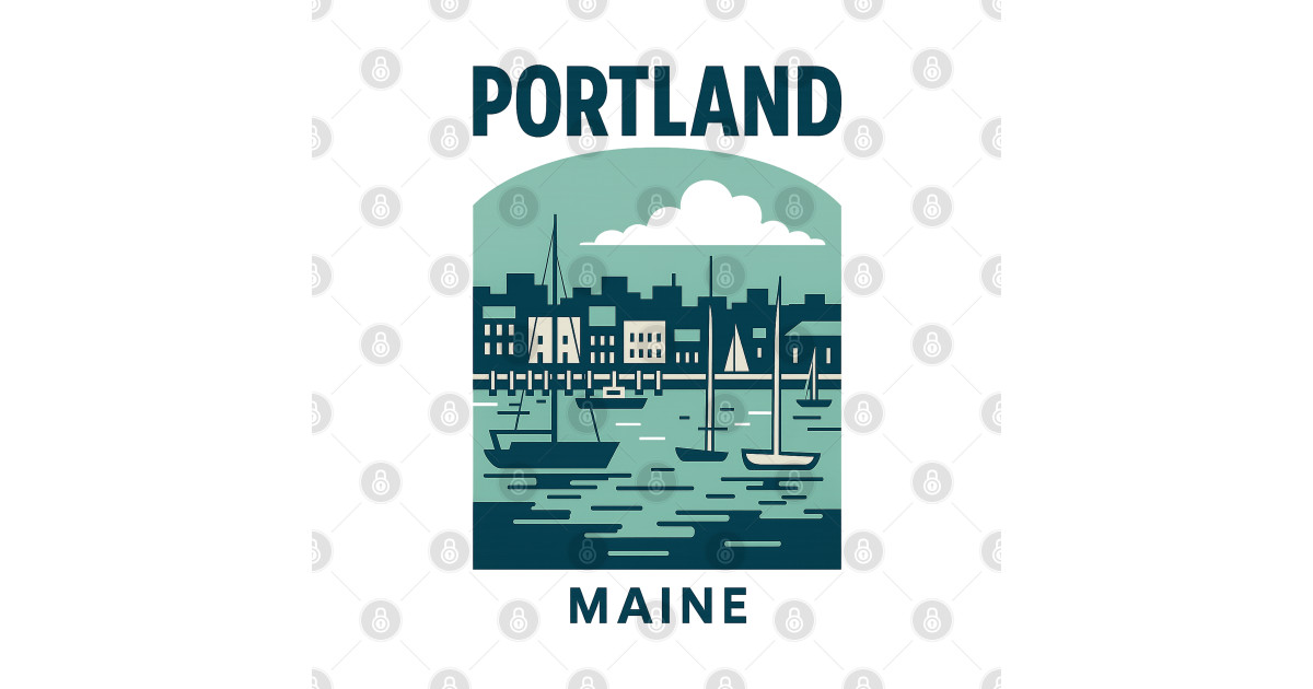 Portland Maine Harbor Skyline Retro Coastal Design - Portland - T-Shirt ...