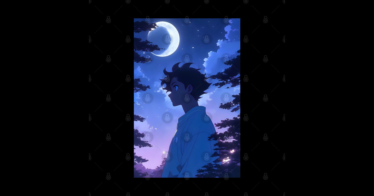 Anime moon boy with cresent moon in night sky moon lover - Anime Moon ...