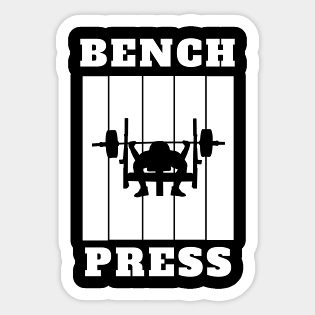 White Black Illustrated Bench Press - Bench Press - Sticker | TeePublic