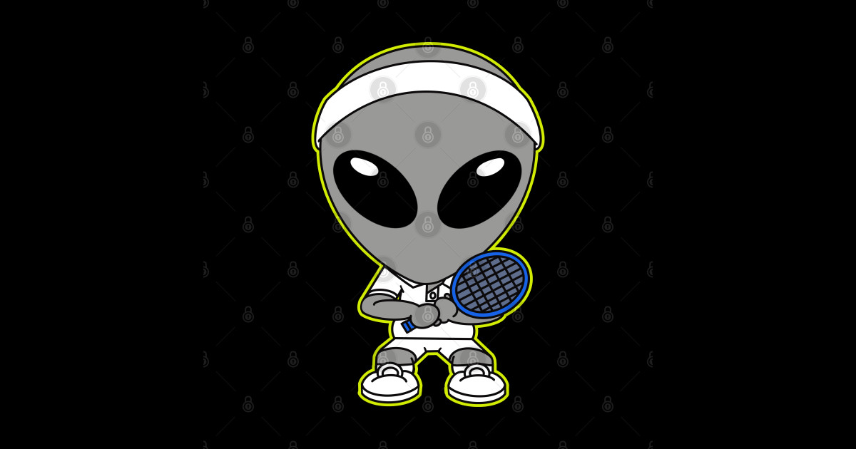 Tennis Playing Gray Space Alien - Tennis - Sticker | TeePublic