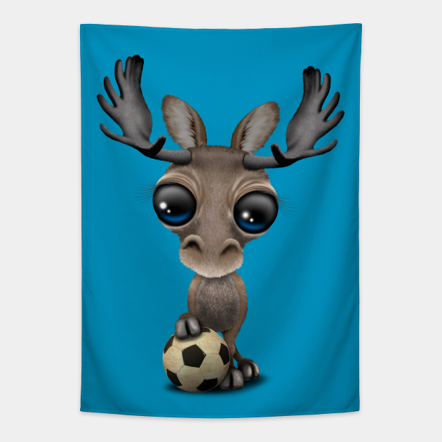 Cute Baby Moose With Football Soccer Ball - Football - Tapestry | TeePublic