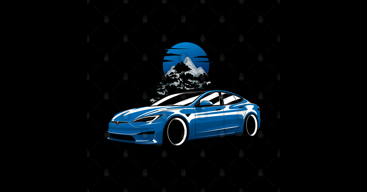 Blue Model S Plaid - Tesla - Sticker | TeePublic
