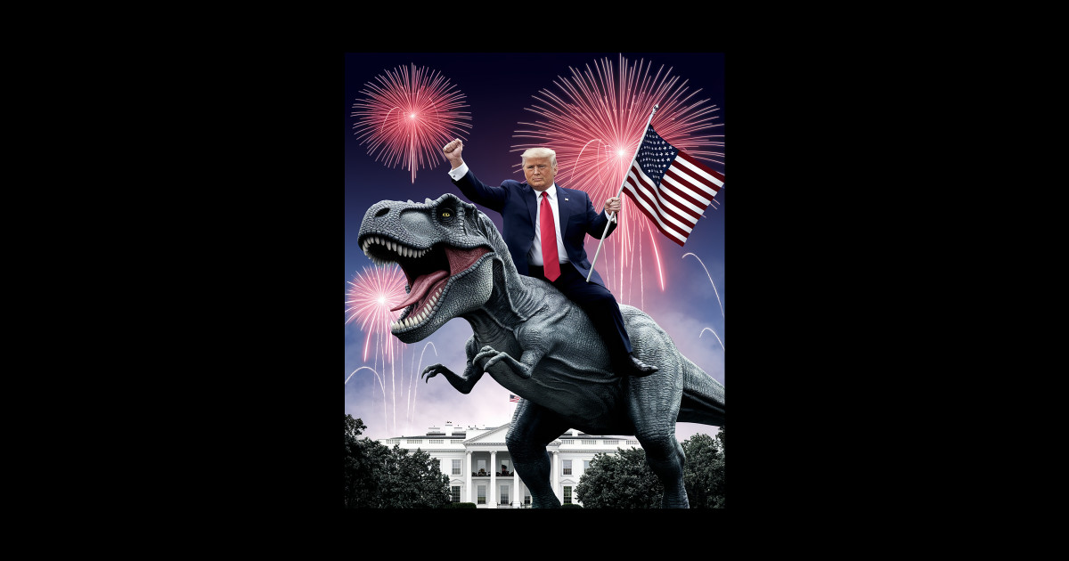 Trump Riding a Dinosaur T-rex Suppor Trump 2025 - Trump Riding A ...