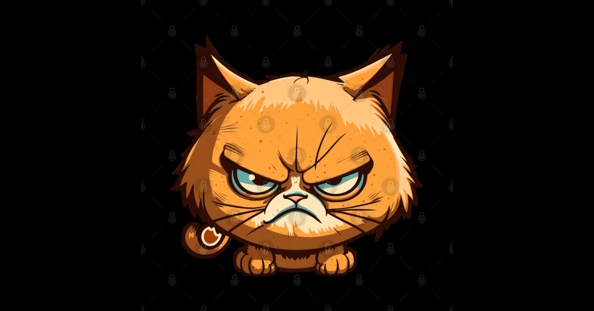 Funny Angry Cat Cartoon Design - Funny Cat - Sticker | TeePublic